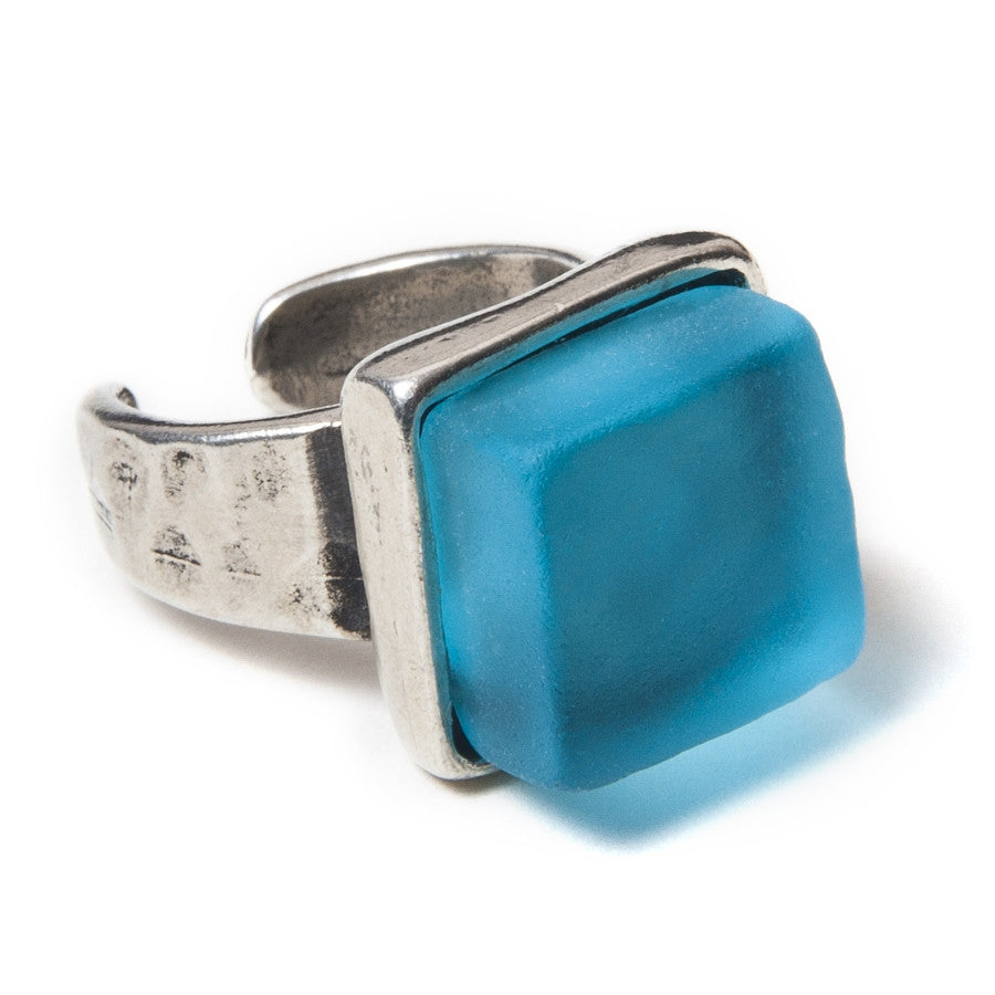 Ultimate Cocktail Ring: Cube Glass Silver Ring by Smart Glass Jewelry