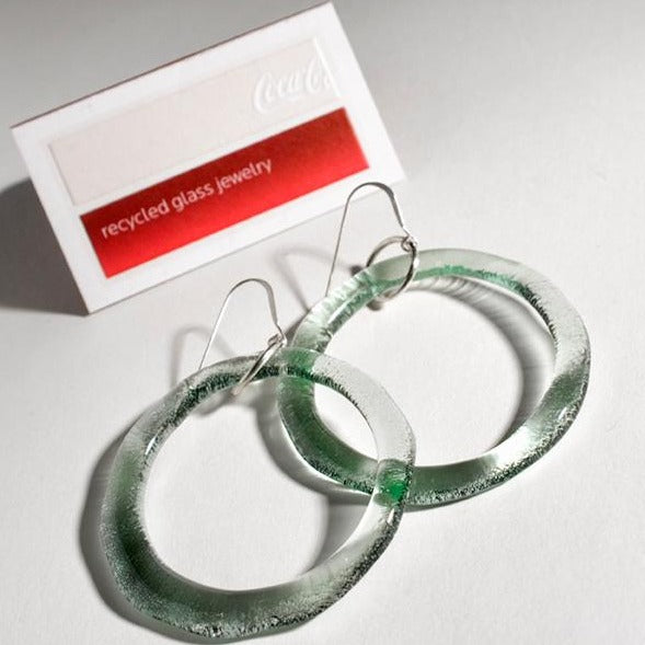 Recycled Coca-Cola Glass Large Hoop Earrings by Smart Glass Jewelry