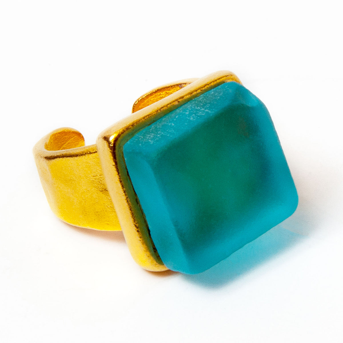 Ultimate Cocktail Ring: Cube Glass Gold Ring by Smart Glass Jewelry