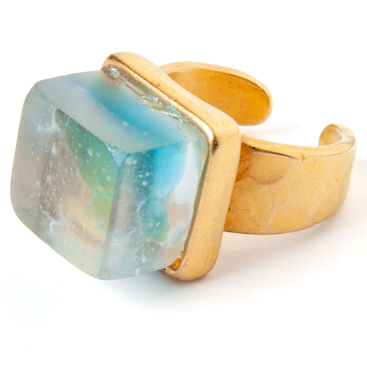 Ultimate Cocktail Ring: Cube Mosaic Glass Gold Ring by Smart Glass Jewelry