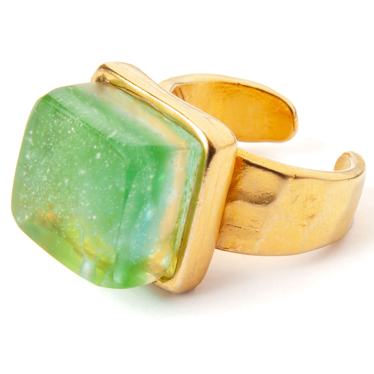 Ultimate Cocktail Ring: Cube Mosaic Glass Gold Ring by Smart Glass Jewelry